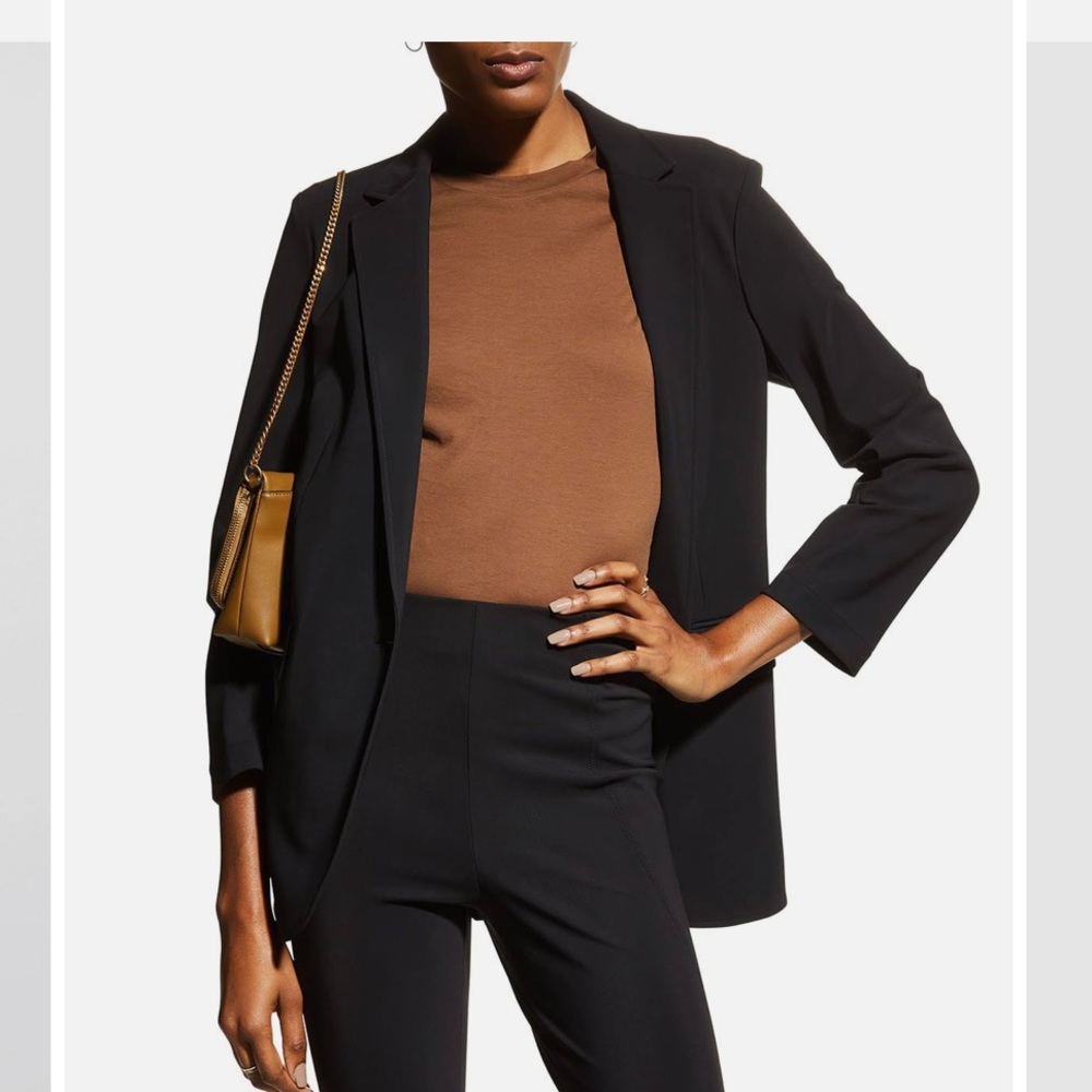 H By Halston Black Long Relaxed Blazer Navy Collar Fr… - Gem